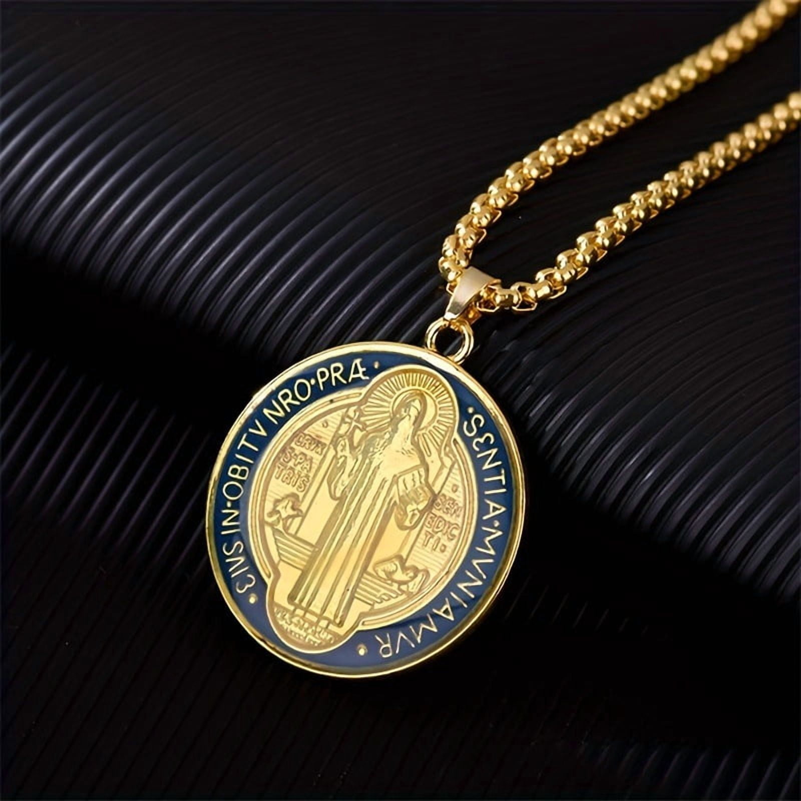 Saint Benedict Medal Necklace 14K Yellow Gold Chains Two-sided Catholic ...