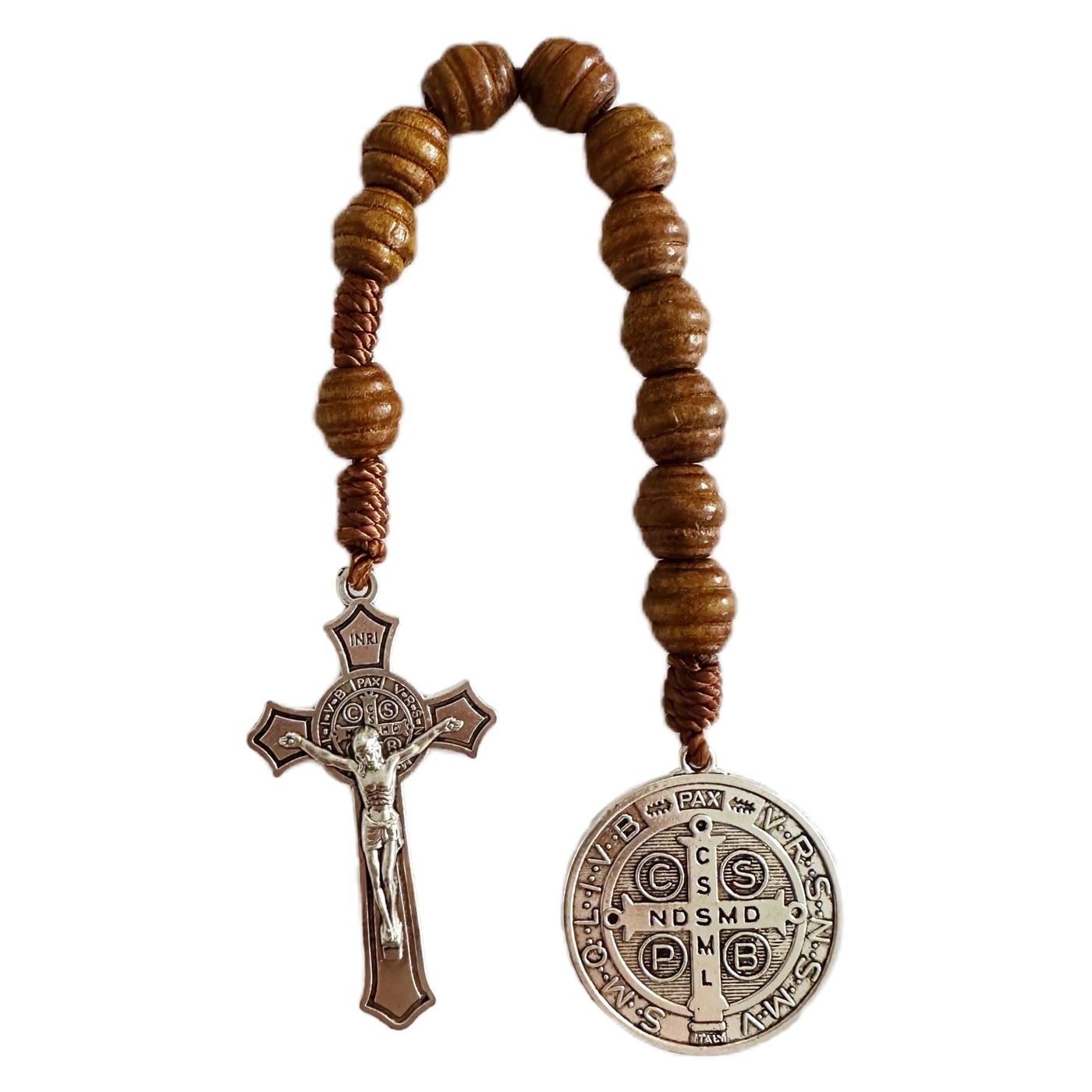 Saint Benedict Medal Prayer Brown, 9 Inch Pocket Rosary Beads, Medalla ...