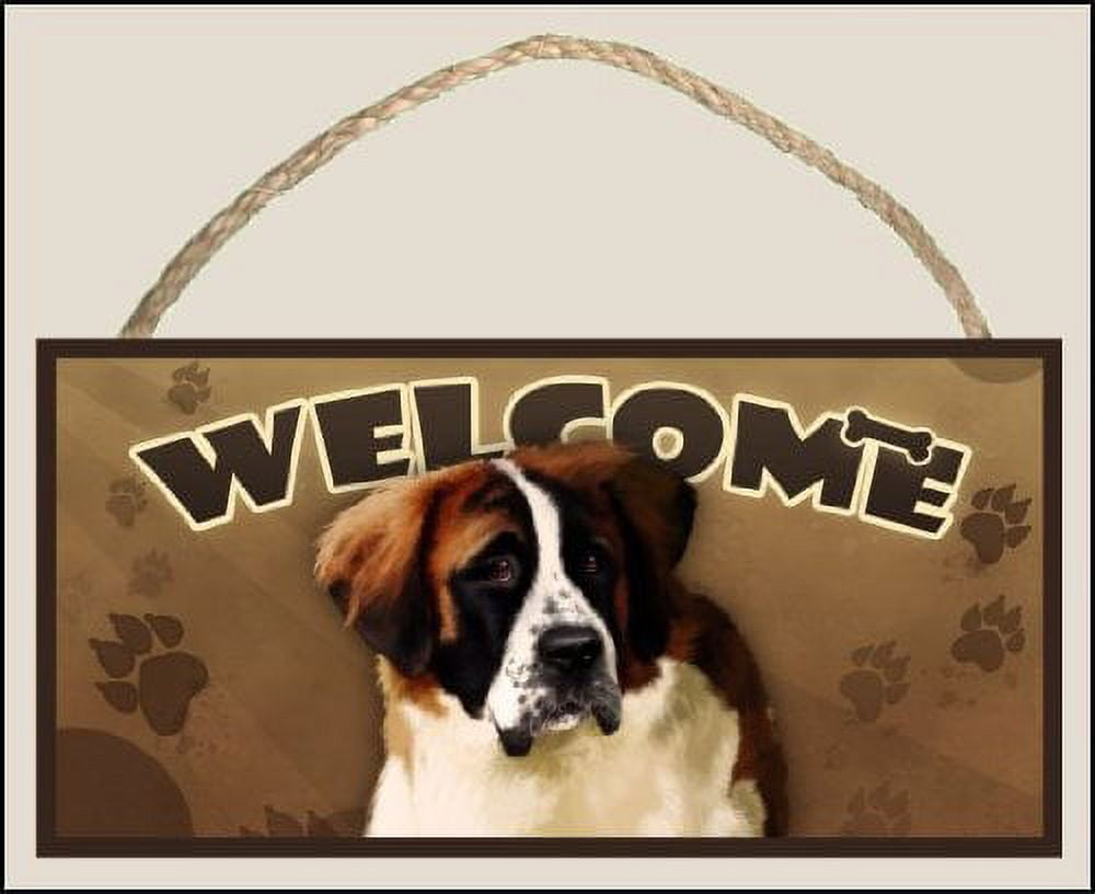 Saint Bernard 10" x 5" Wooden Welcome Sign Featuring the Art of Scott ...