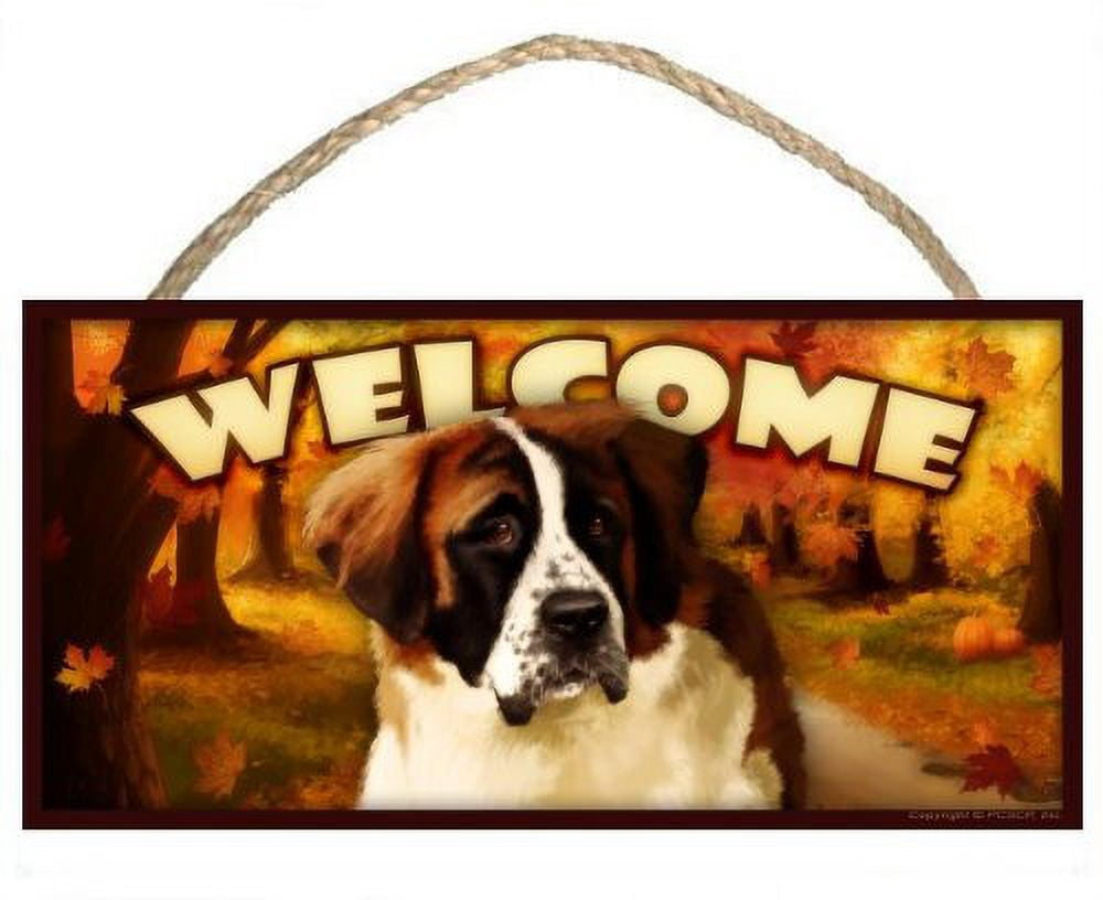 Saint Bernard Autumn Season Welcome Dog Sign / Plaque featuring the art ...