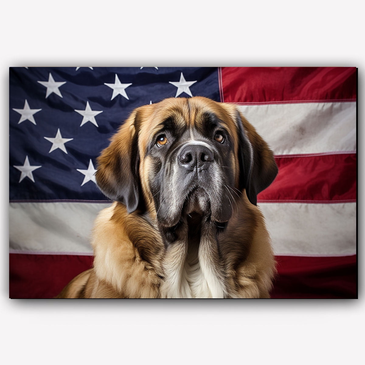 Saint Bernard Dog with American Flag Canvas Wall Art Dog Pictures for Wall Decor Red White Blue ...