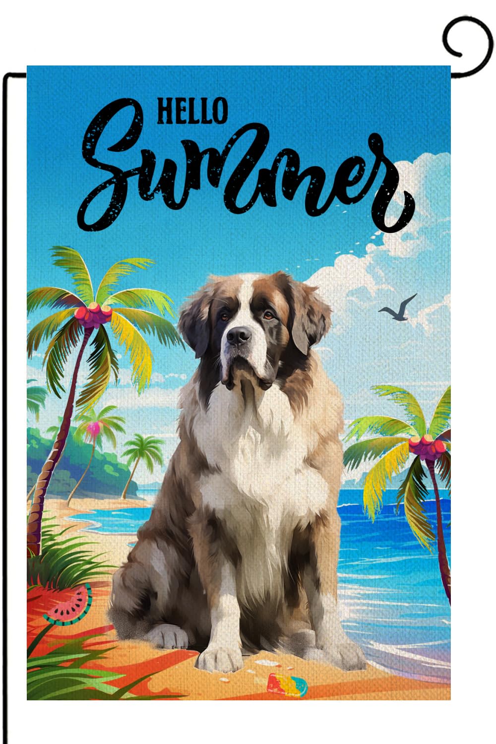Saint-Bernard Garden Flag Hello Summer Sea Beach Dogs Double Sided ...
