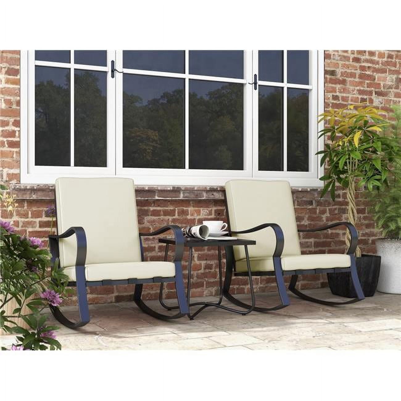 Saint Birch 3-Piece Aluminum Rocking Chair with End Table in Off White ...