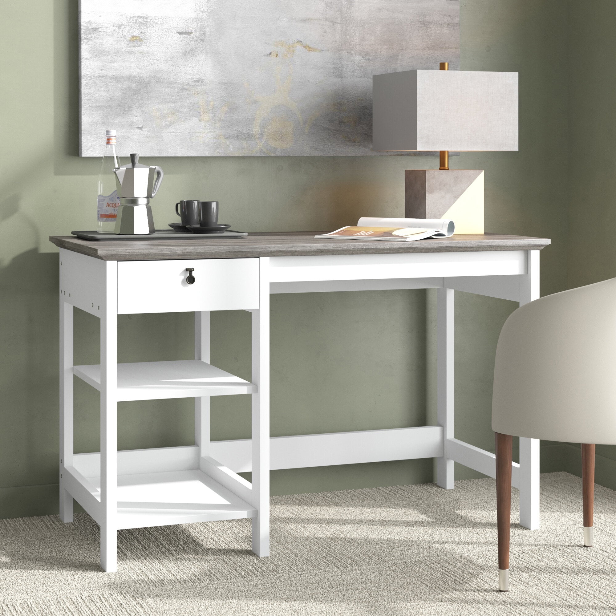 Saint Birch Finley White 47-inch Writing Desk with Storage and Shelves ...