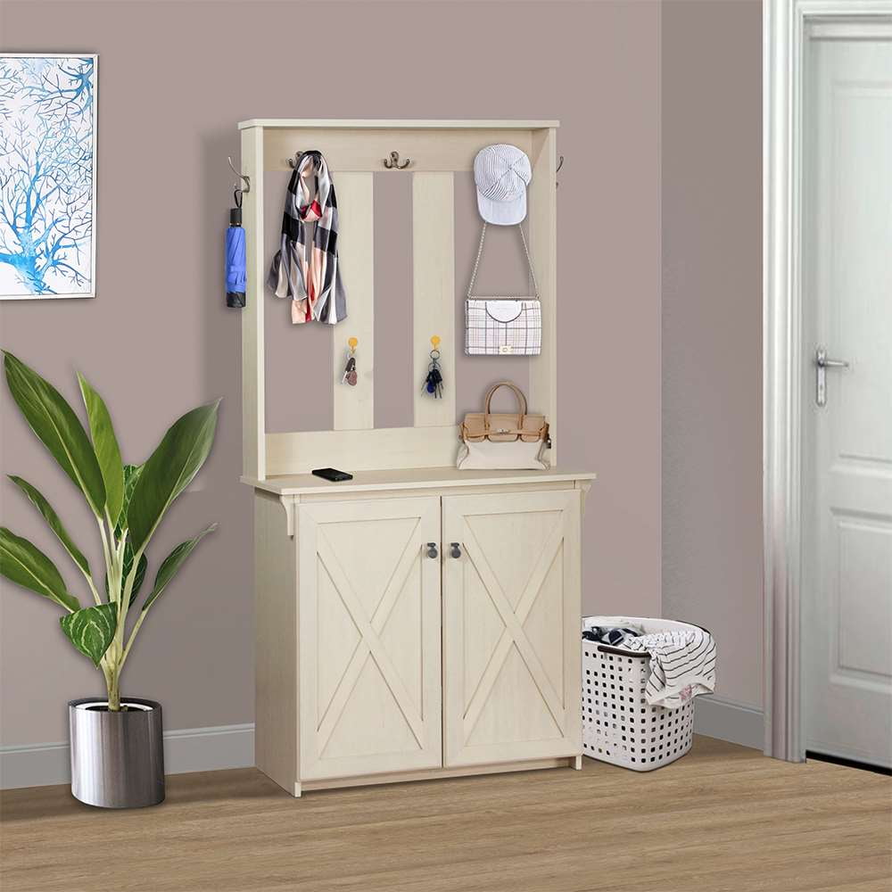 Saint Birch Hawksbury Wood Off-White Hall Tree and Cabinet - Walmart.com