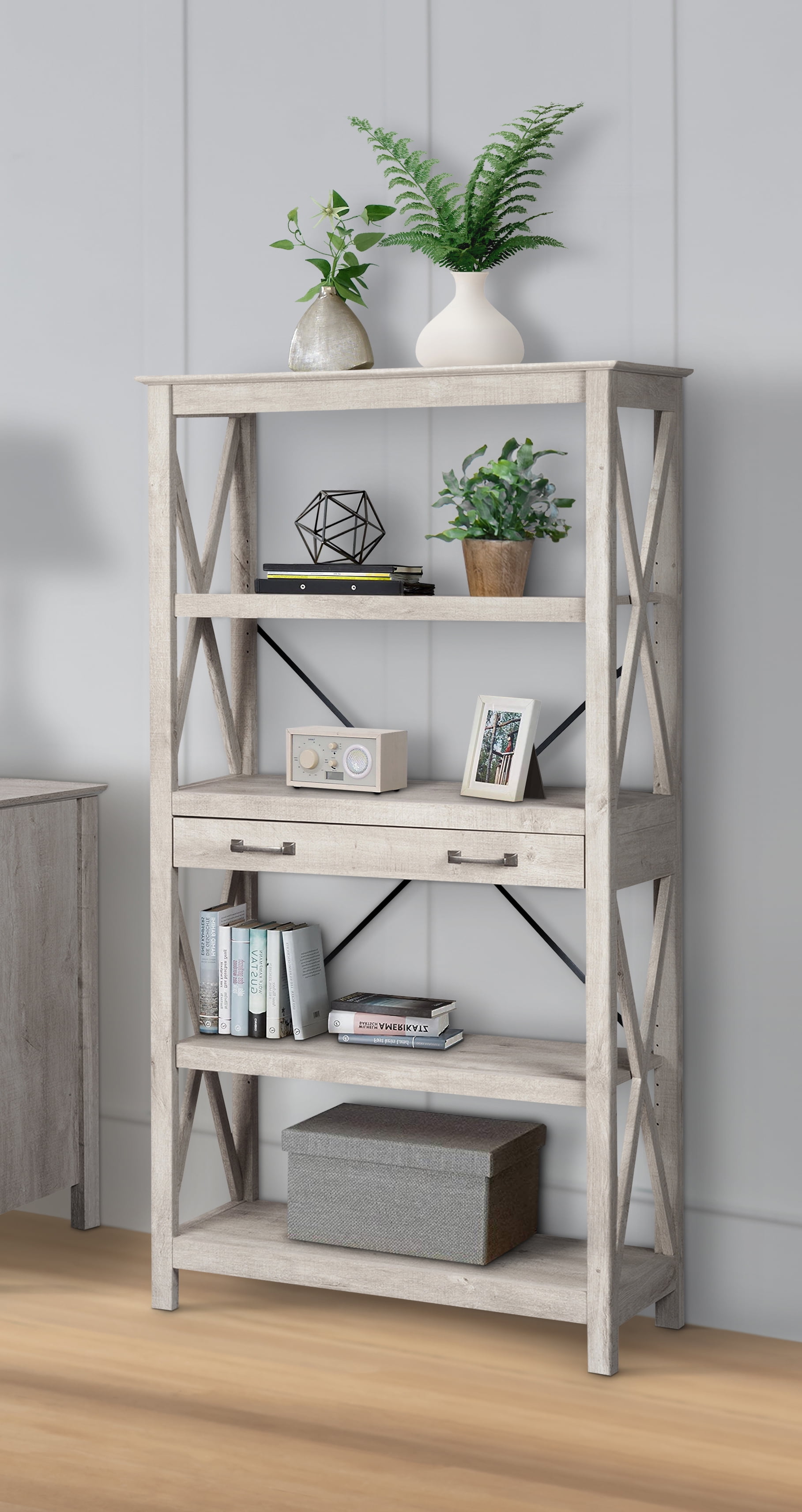 Saint Birch Honduras Transitional Washed Gray Particleboard Four-Shelf ...