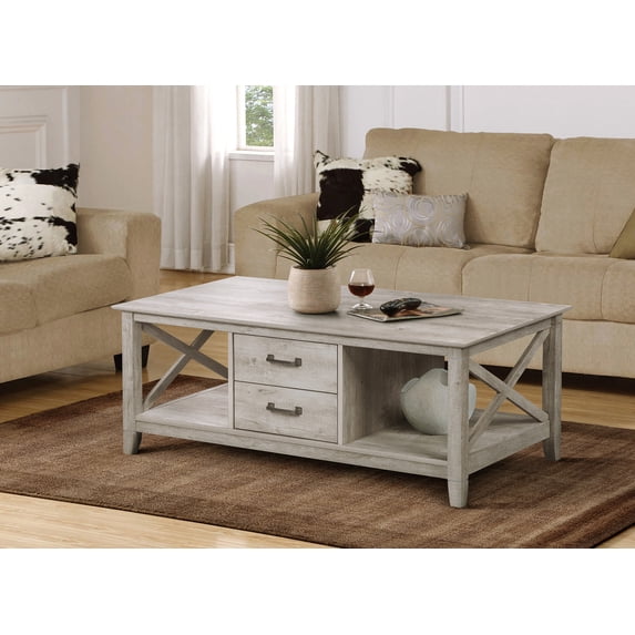 Saint Birch Honduras Washed Gray Coffee Table with 2-Drawer - Walmart.com