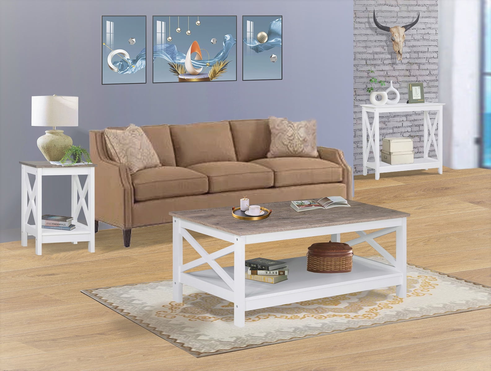 Saint Birch Lambert Modern Farmhouse Particle Board 3-Piece White Table ...