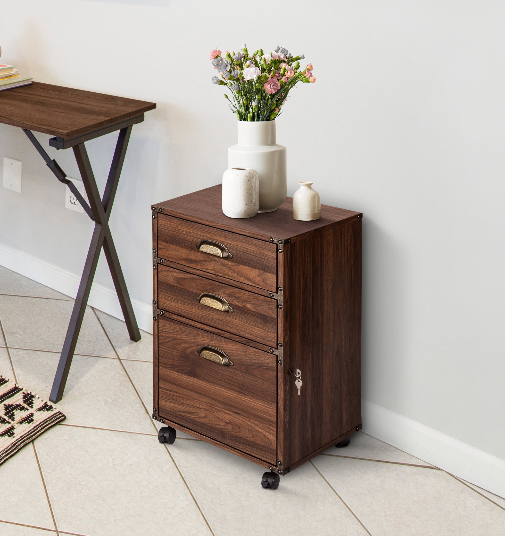 Saint Birch Lockable Mobile Filing Cabinet with 3 Drawers and Caster ...