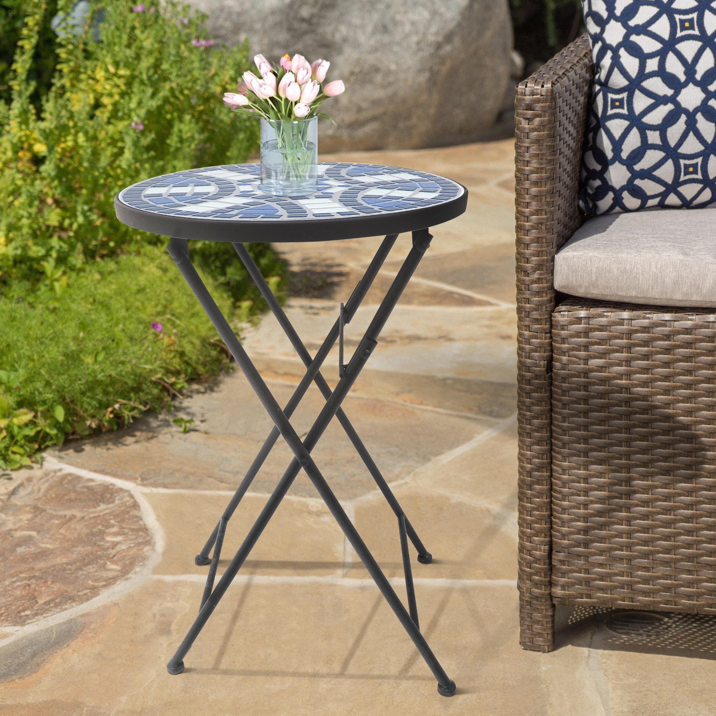 Saint Birch Lori Small Outdoor Patio Concrete Mosaic Folding Side Table ...