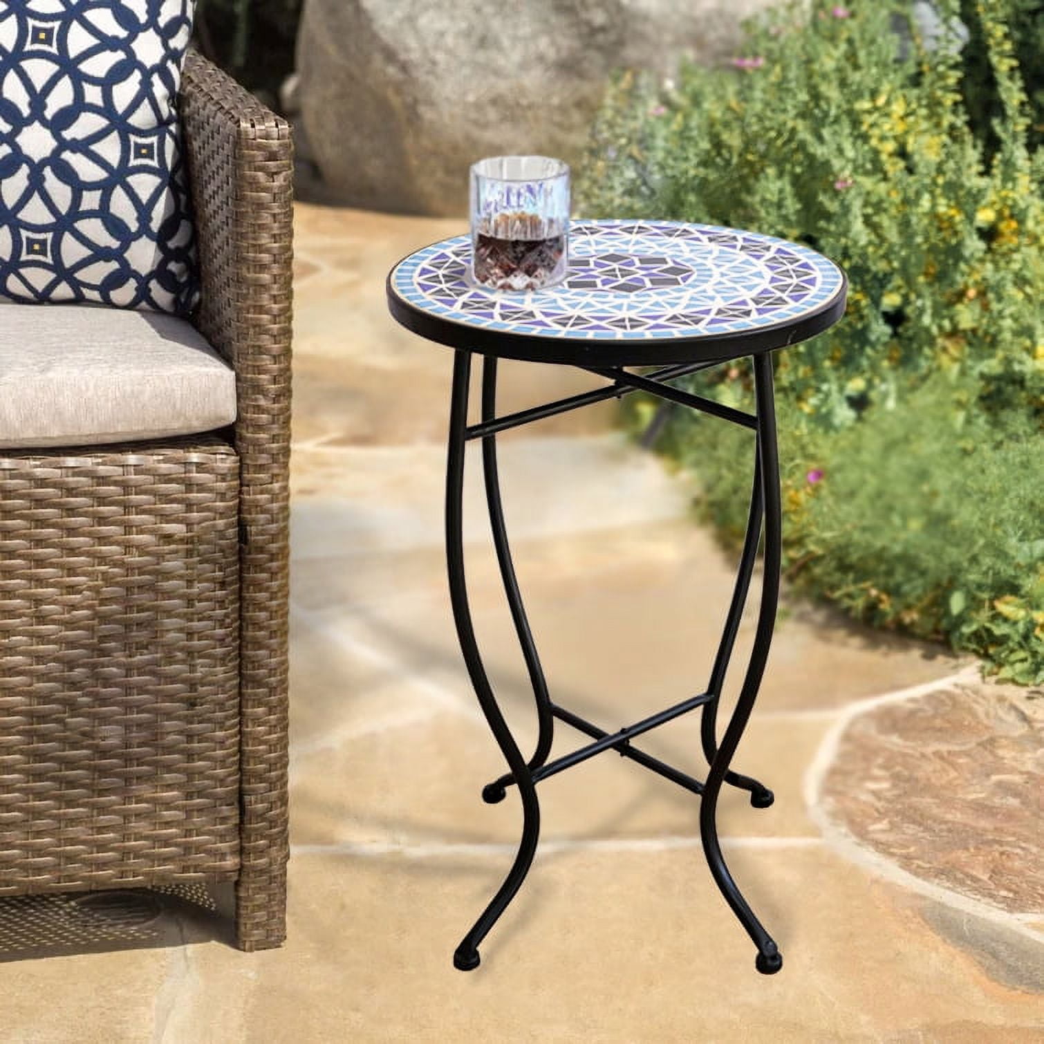 Saint Birch Metal Mosaic Accent Table with Light and Dark Blue ...