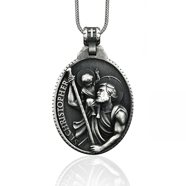 St christopher mens necklace engraved store