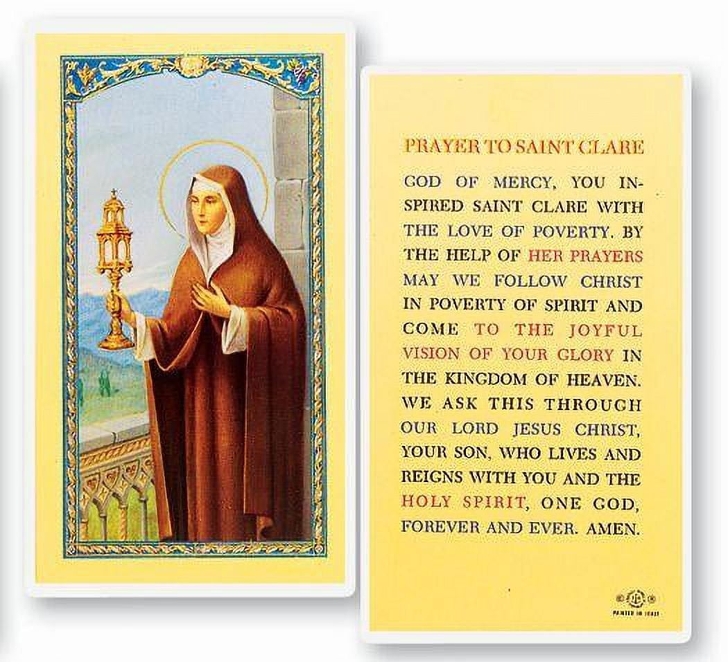 Saint Clare Laminated Catholic Prayer Holy Card with Prayer on Back ...
