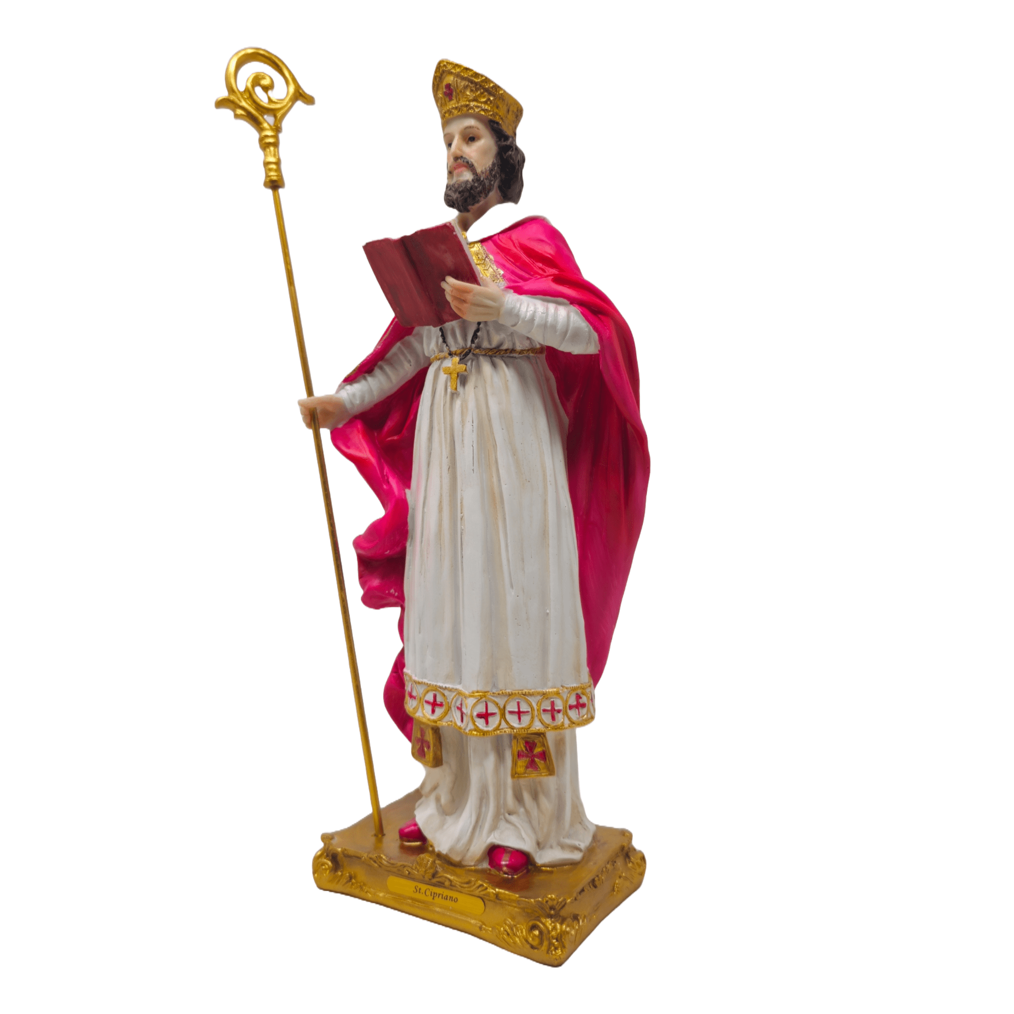 Saint Cyprian 12" Statue (San Cipriano) – Resin Material, Gold and Red ...