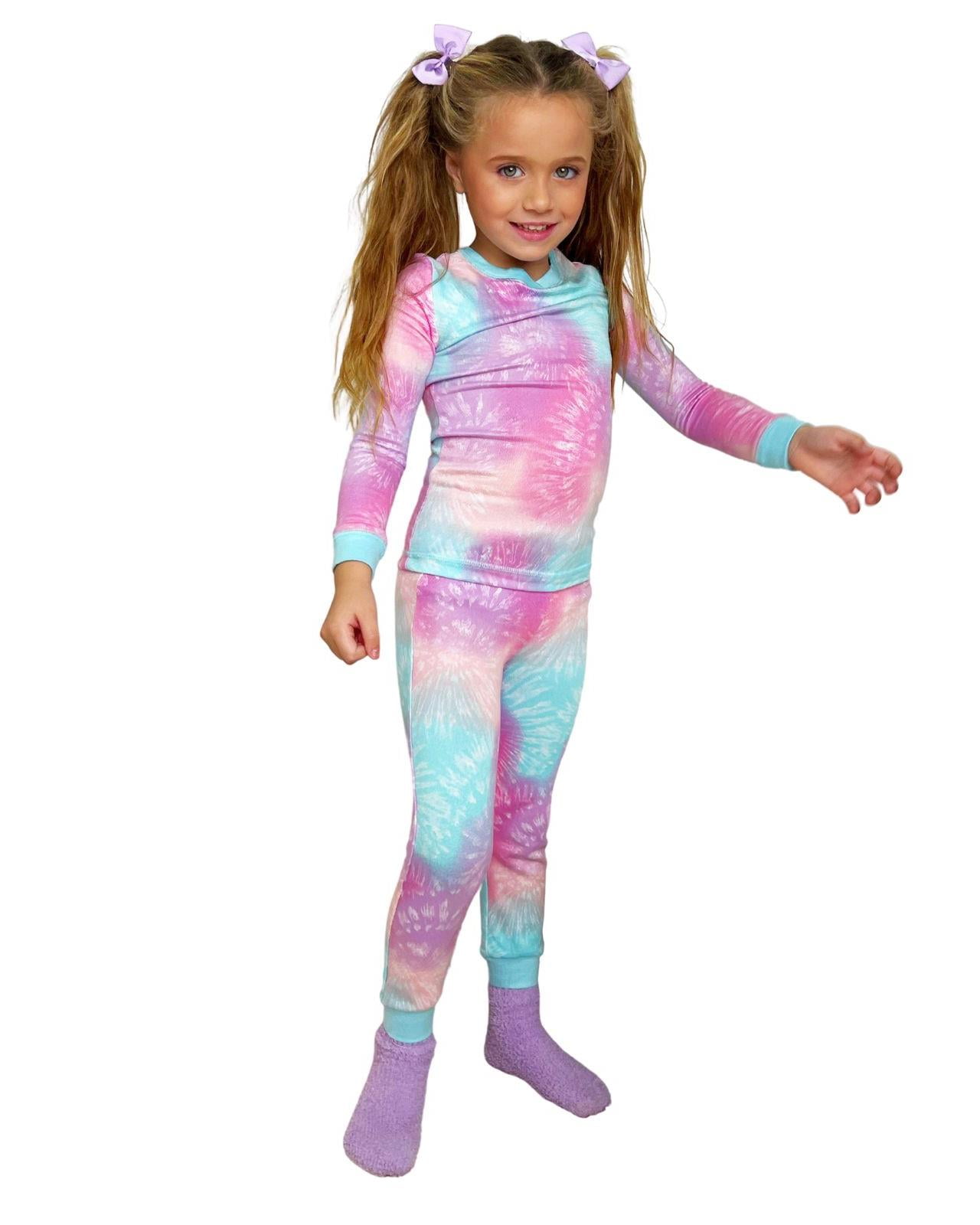 Saint Eve Girls Warm Cozy 2-Piece Pajama Set, Long Sleeve Star Bust ...