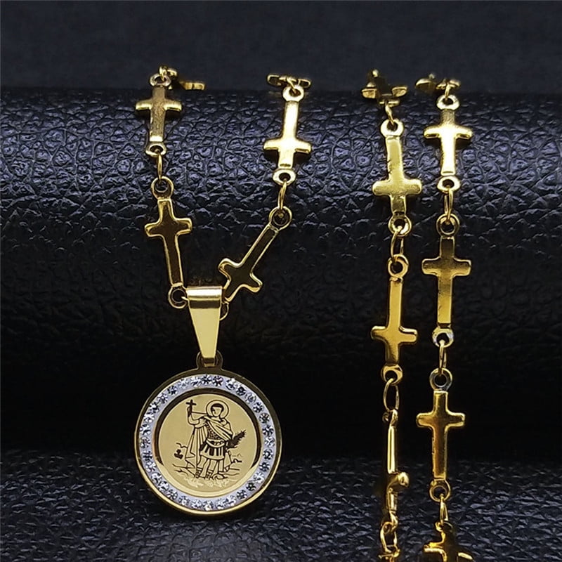 Saint Expeditus Archangel Gabriel 14K Yellow Gold Crystal Michael Cross ...