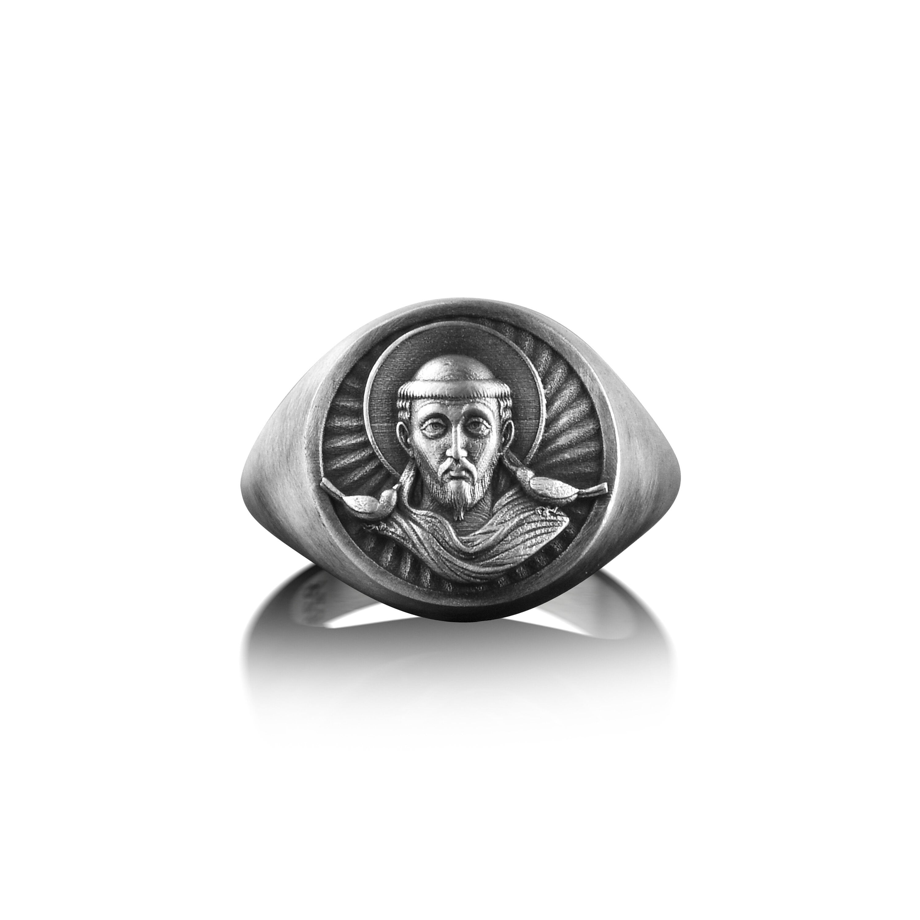 Saint Francis Of Assisi Christian Ring, Oxidized St Francis Pinky ...