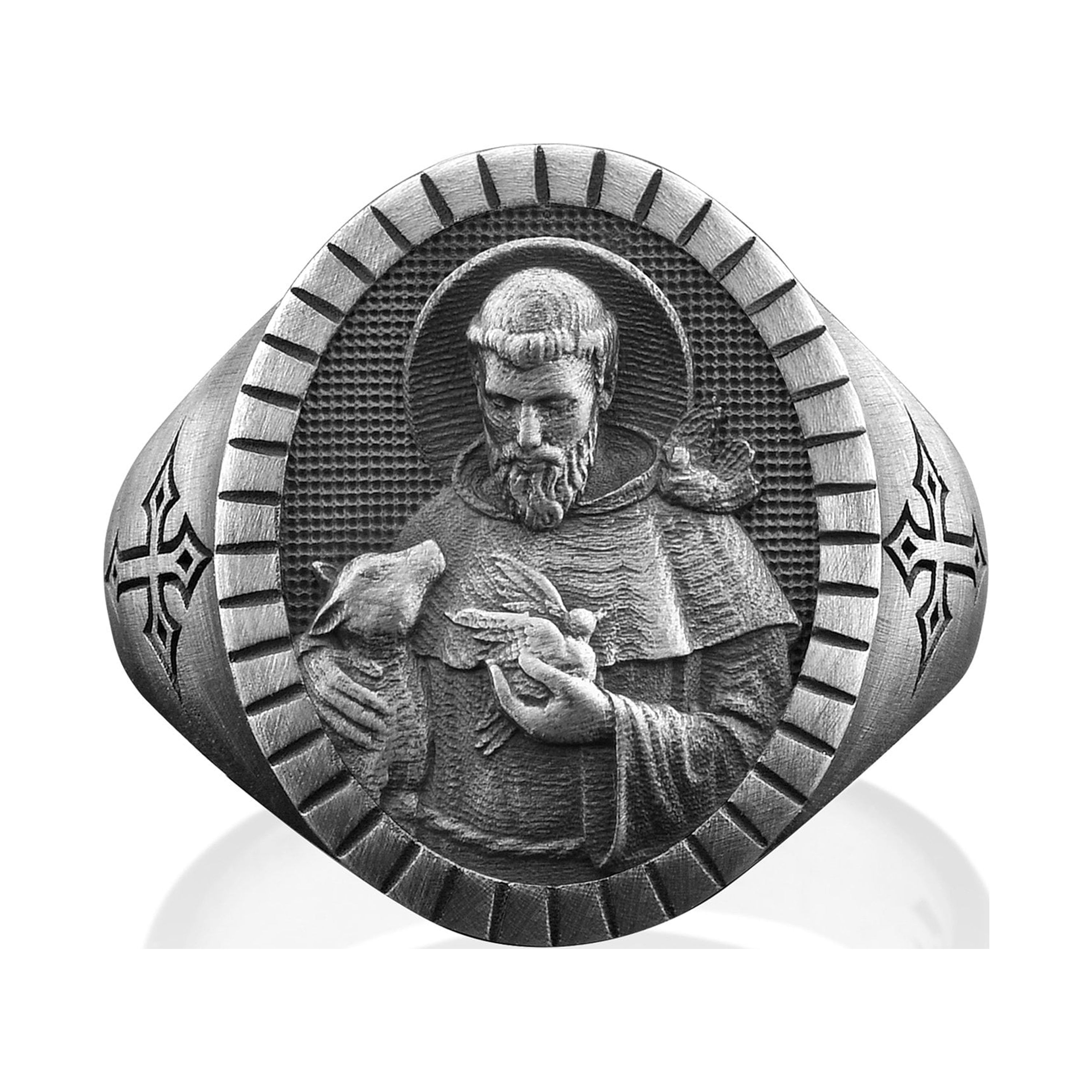 Saint Francis Oxidized Signet Ring for Men, Christian Religious ...