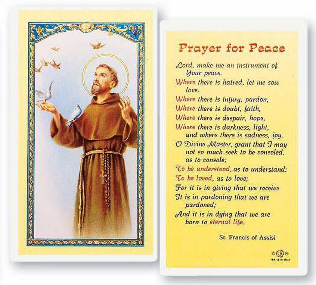 Saint Francis Prayer for Peace Laminated Catholic Prayer Holy Card with Prayer on Back, Pack of ...