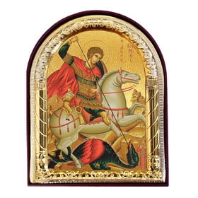 Saint George Icon - Gold Foil - Arched Icon With It's Standing and Hole ...