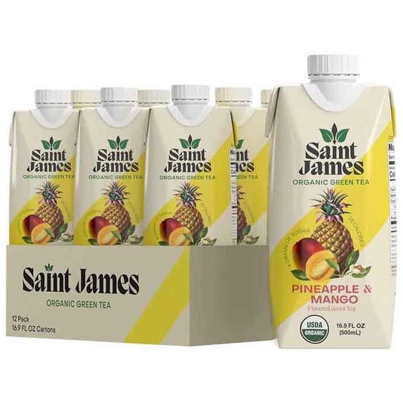 Saint James Pineapple Mango Tea, Tropical Drink, 16.9 fl oz, Low ...