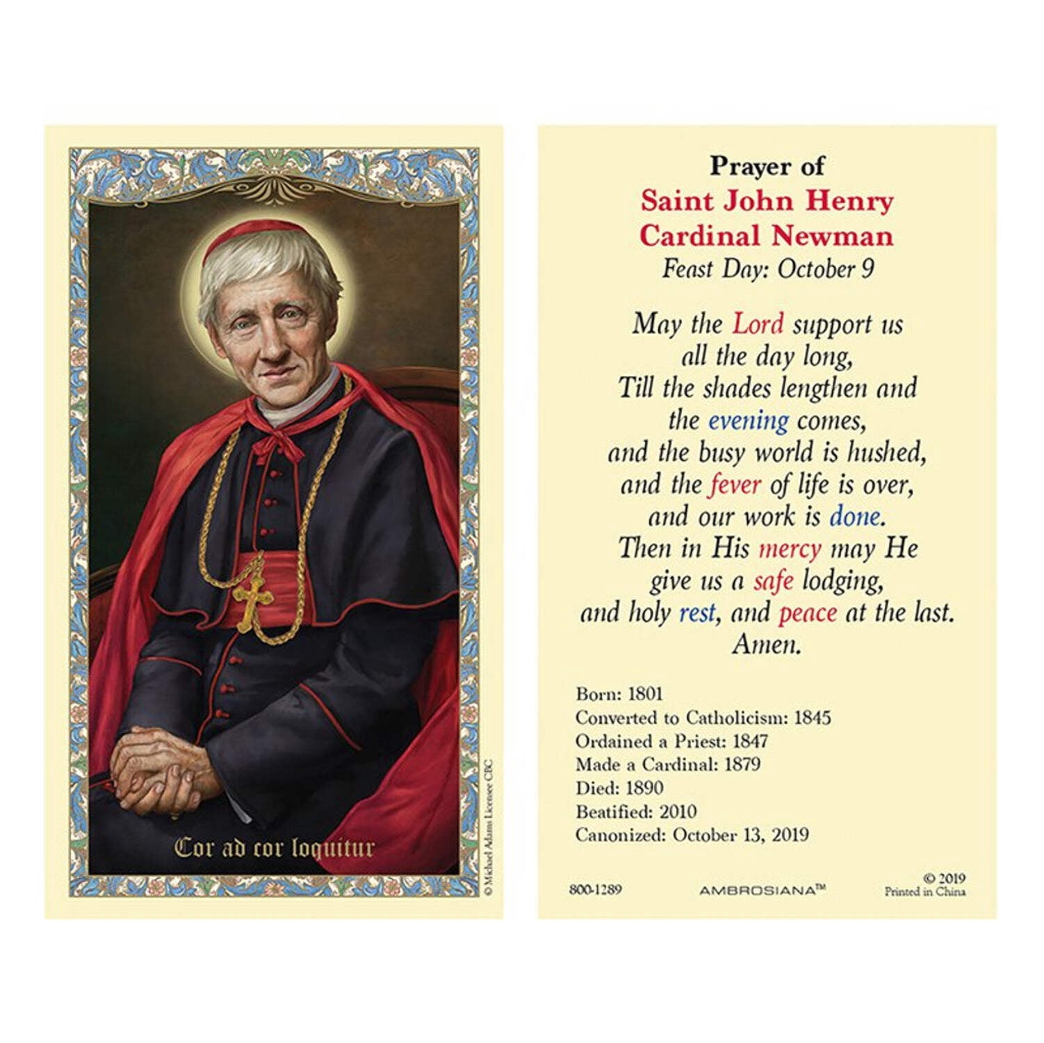 Saint John Henry Cardinal Newman Laminated Holy Card - 25/pk - Walmart.com
