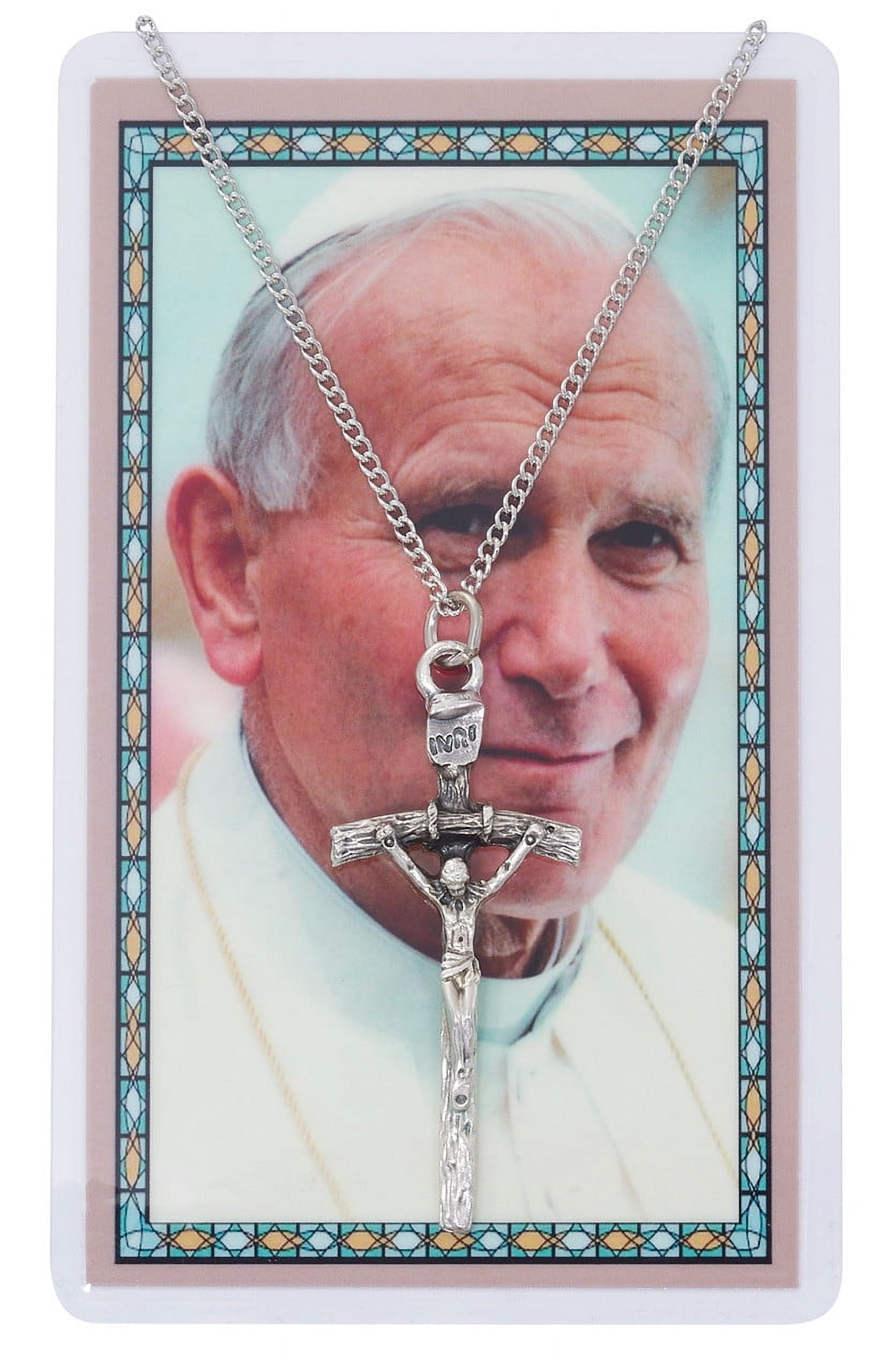 Saint John Paul II Oxidized Silver Papal Crucifix on 24" Silver Tone ...