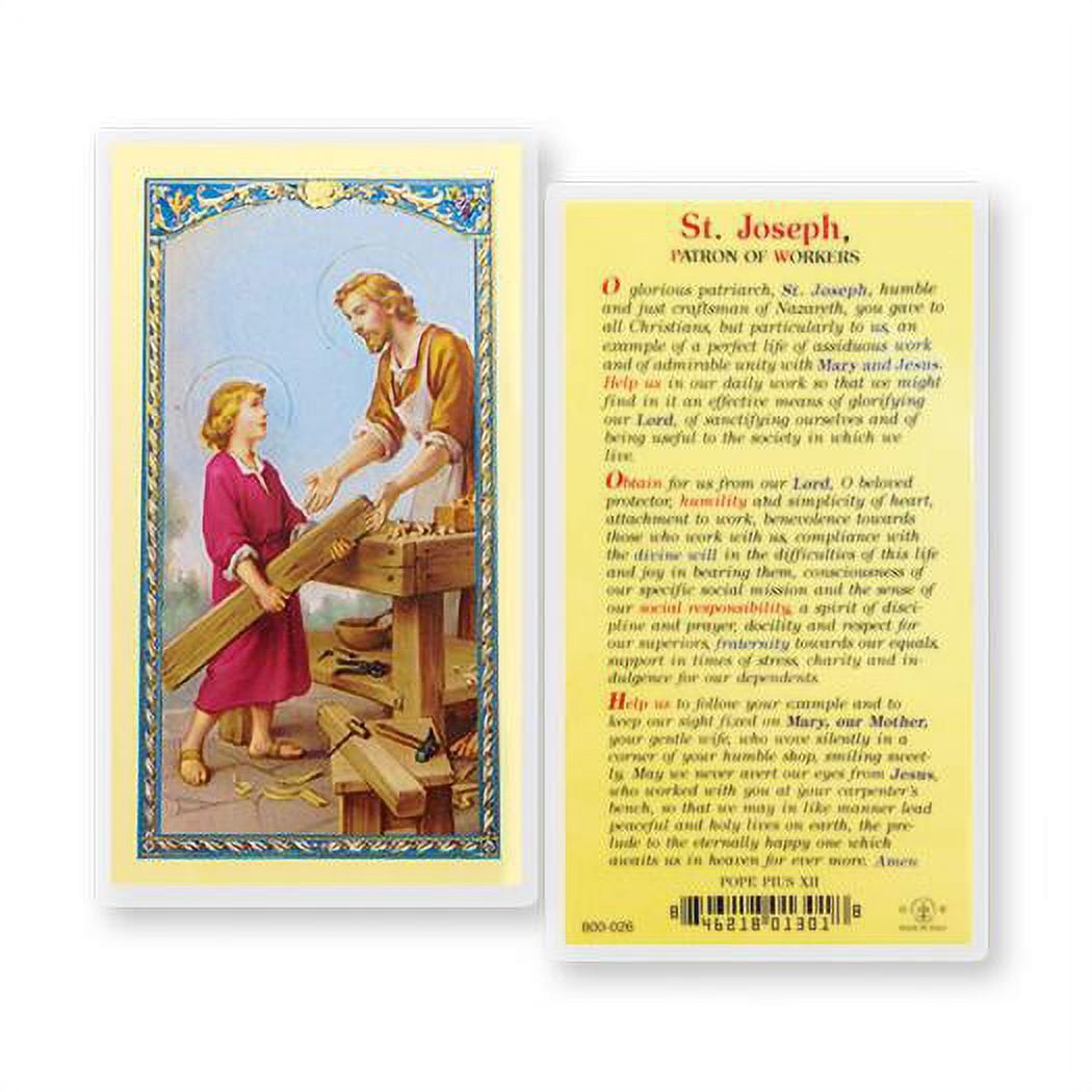 Saint Joseph Patron of Workers Laminated Catholic Prayer Holy Card with ...