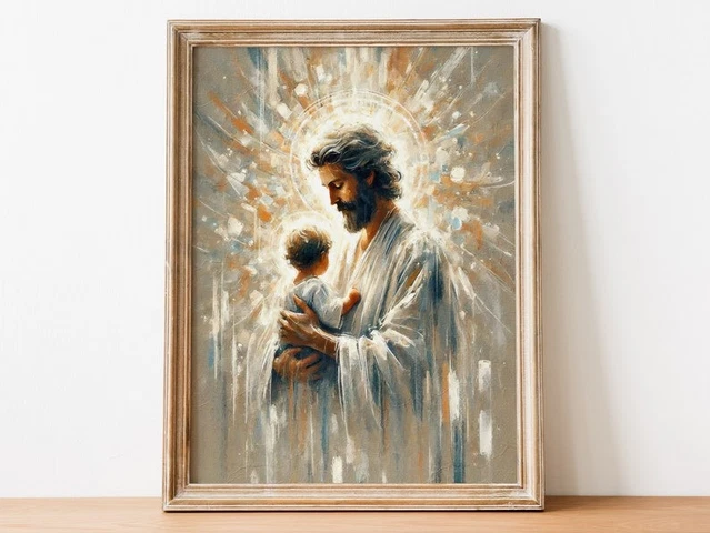 Saint Joseph'S Gentle Embrace, Holy Family, St Joseph And Jesus ...
