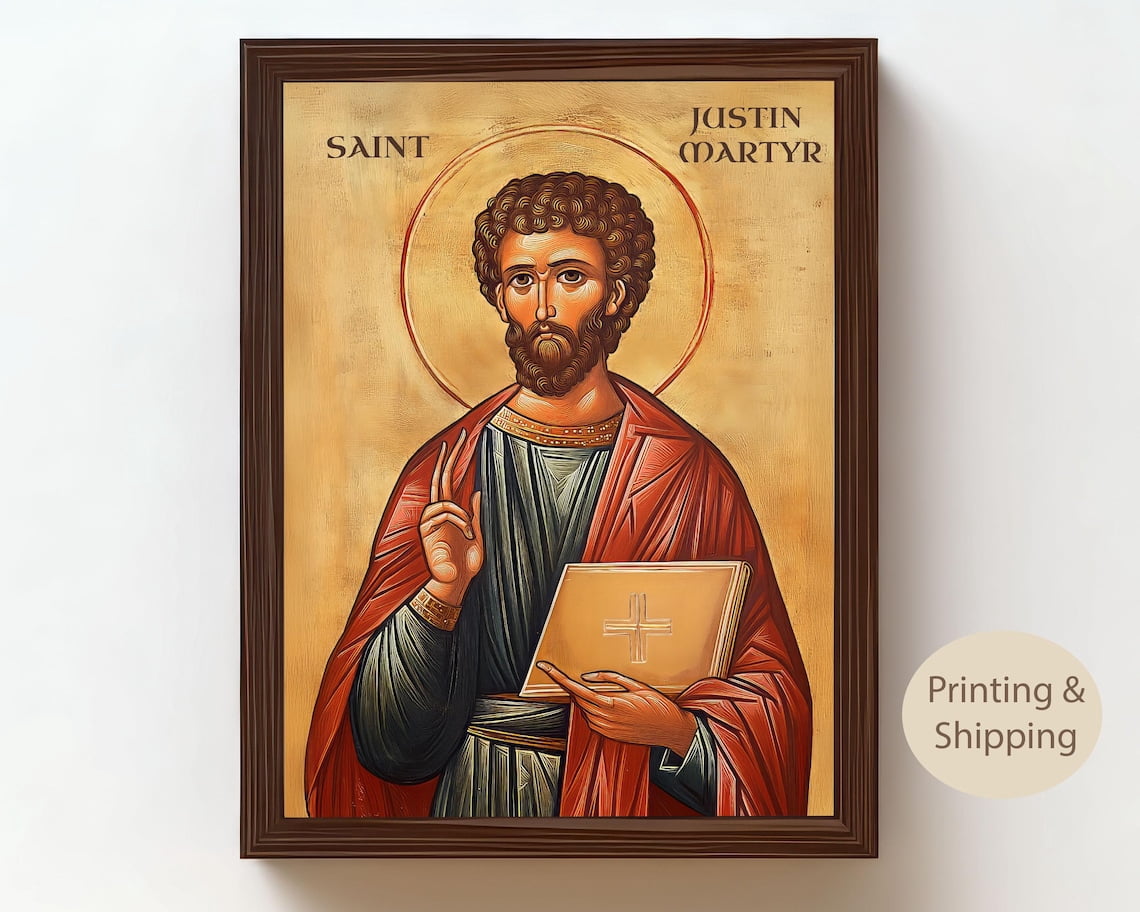 Saint Justin Martyr Icon Byzantine Style Christian Portrait, Unframed ...