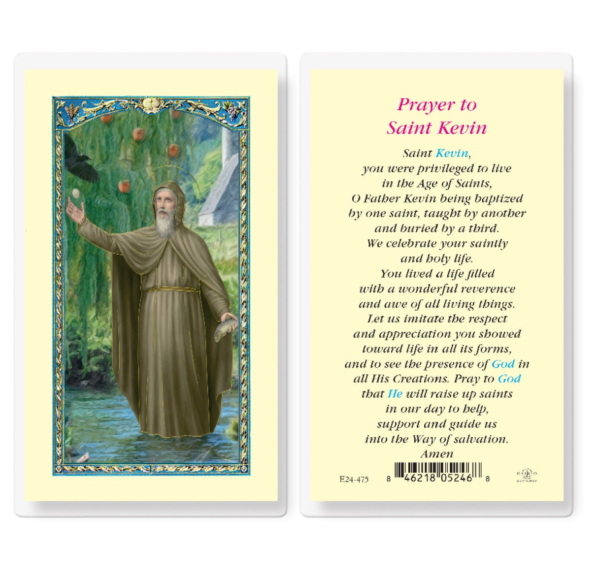 Saint Kevin Laminated Catholic Prayer Holy Card with Prayer on Back ...