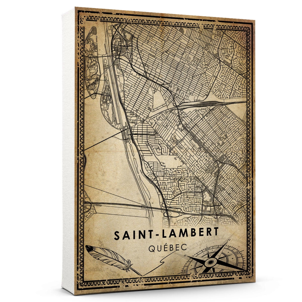 Saint Lambert Vintage Map Prints Canvas, Quebec Map Art Canvas, Canvas ...