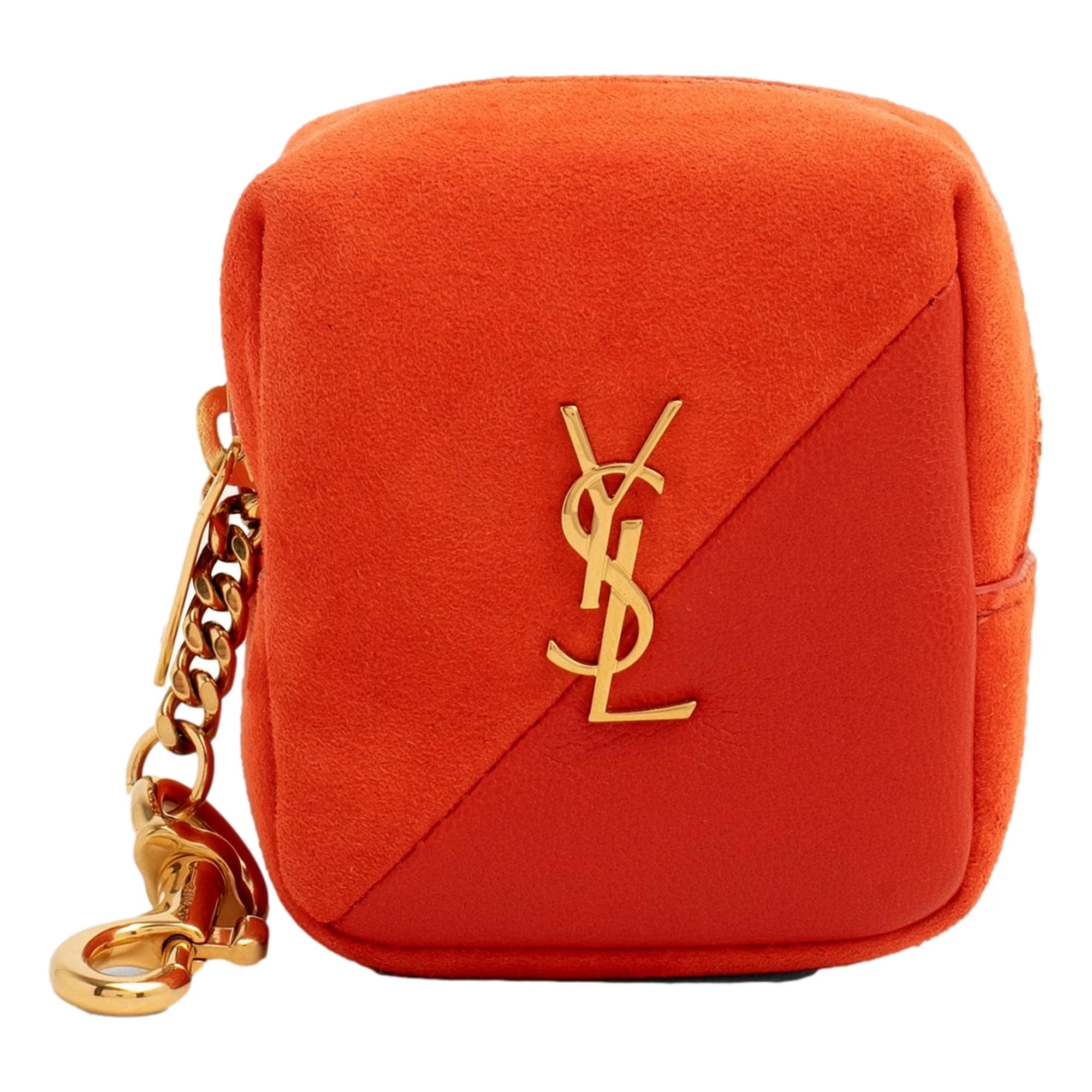 Saint Laurent Jamie YSL Keyring Cube Orange Suede Leather 669964 ...