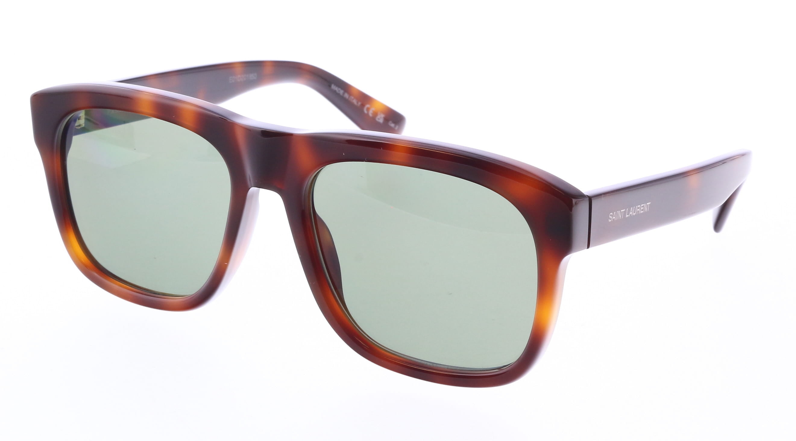 Saint Laurent SL 558-011 Havana Square Sunglasses with Green Lenses for ...