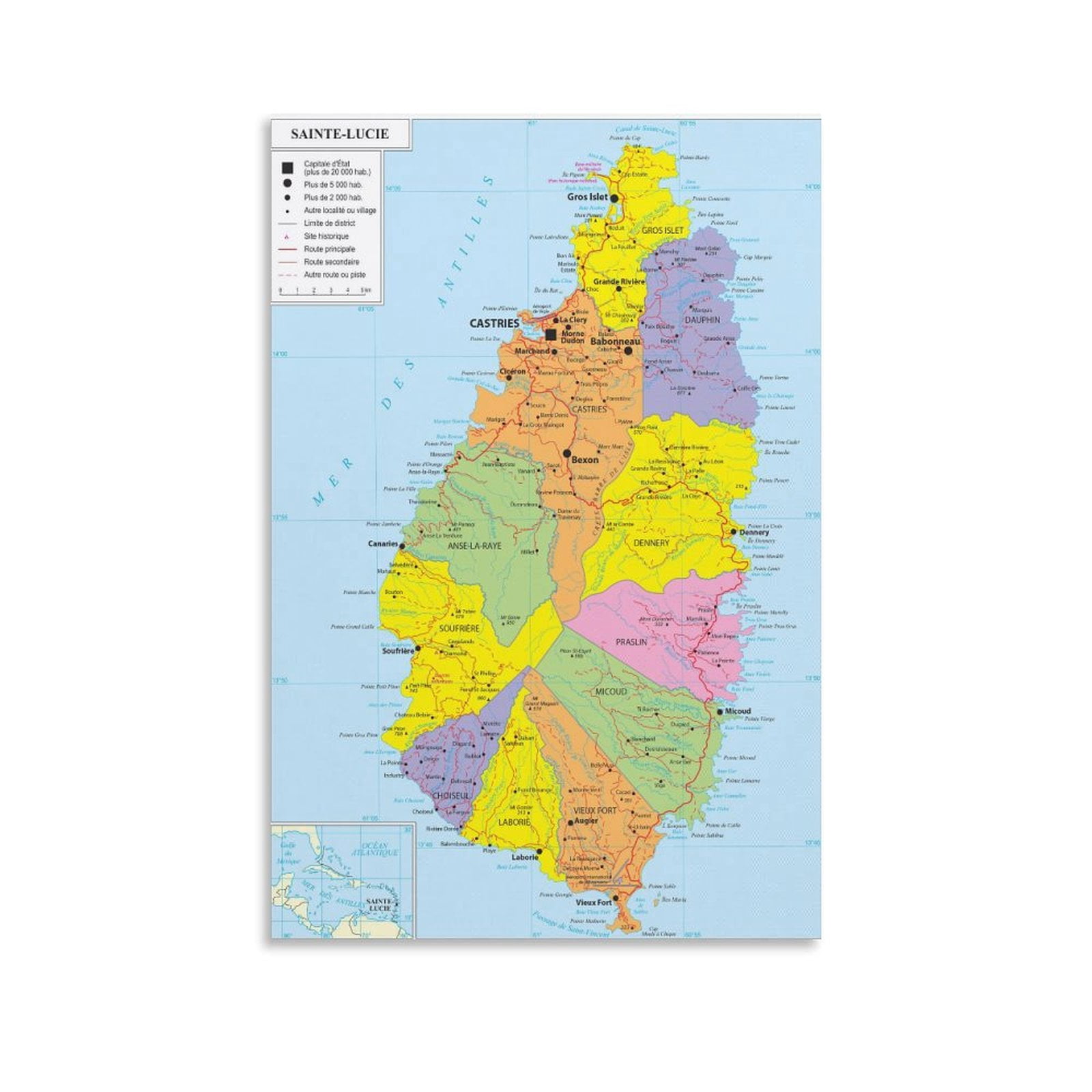 Saint-Lucia Map Posters Artworks Canvas Poster Room Aesthetic Wall Art ...