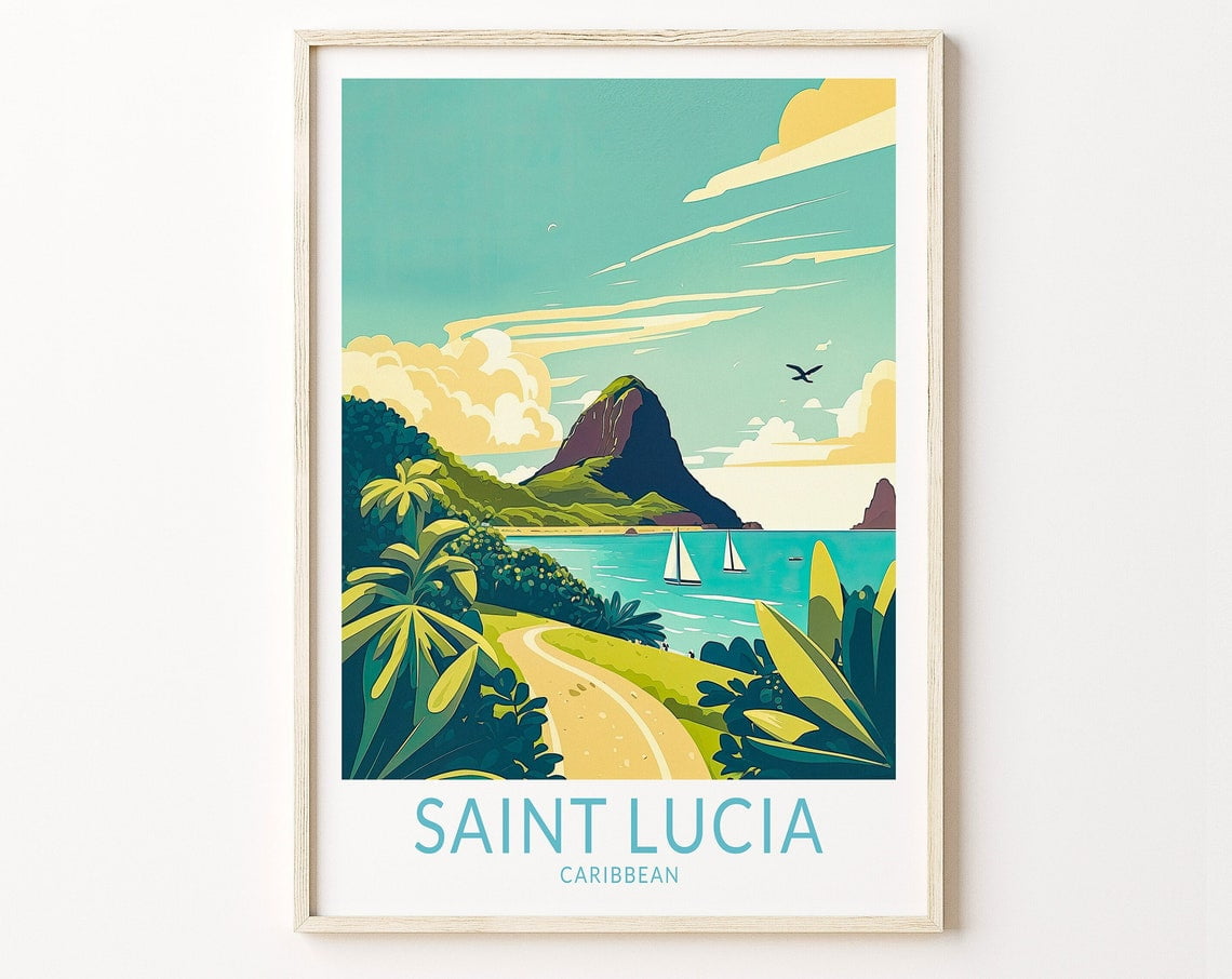 Saint Lucia Travel Poster, Caribbean Island Poster Print, Caribbean ...