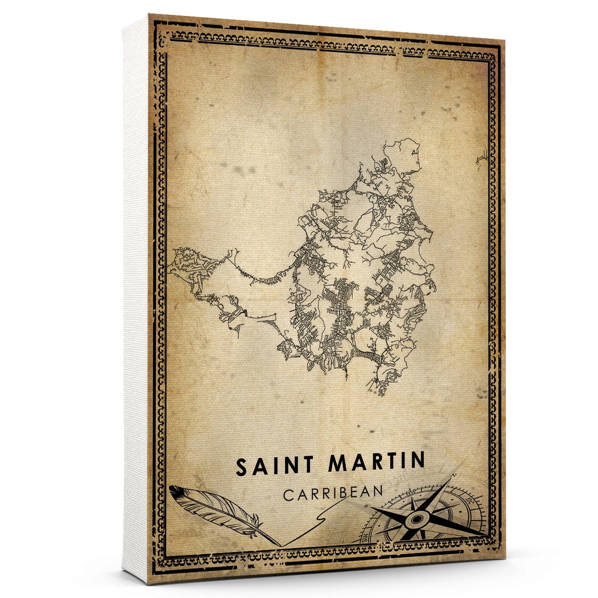 Saint Martin country Vintage Map Prints Canvas, Saint Martin Country ...