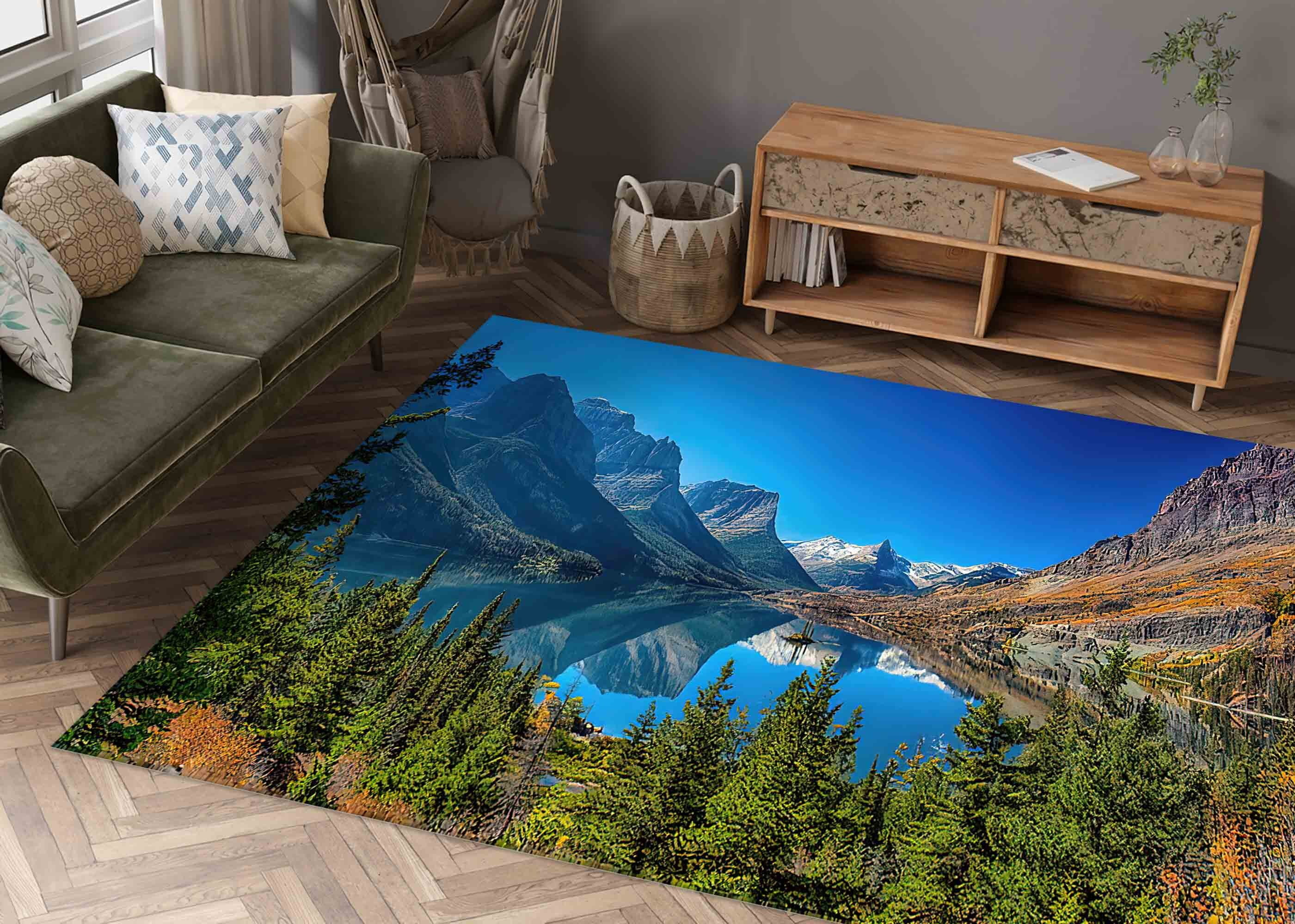 Saint Mary Lake and Wild Goose Island Rug, Landscape Rug, Wild Goose ...