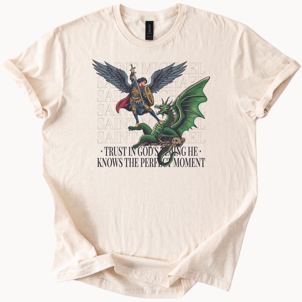 Saint Michael Archangel Defeating Dragon Graphic Tee Religious Shirt ...