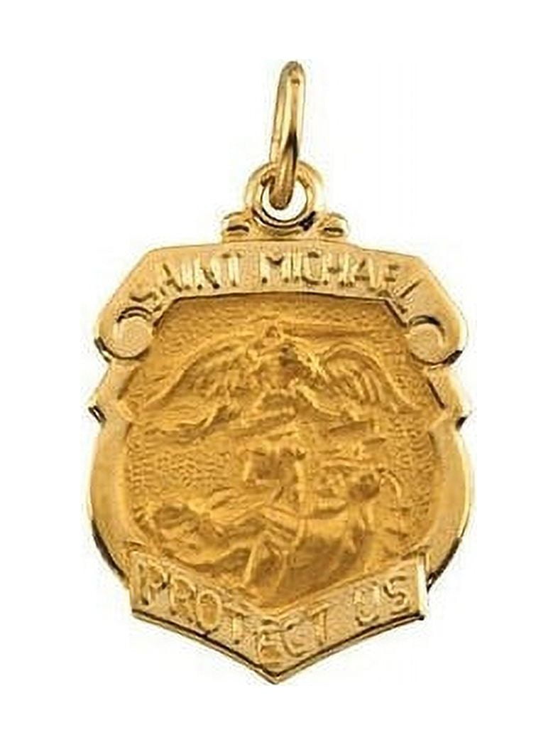 Saint Michael Badge Religious Medal - 14k Yellow Gold- 1/2 x 2/3 Inch ...