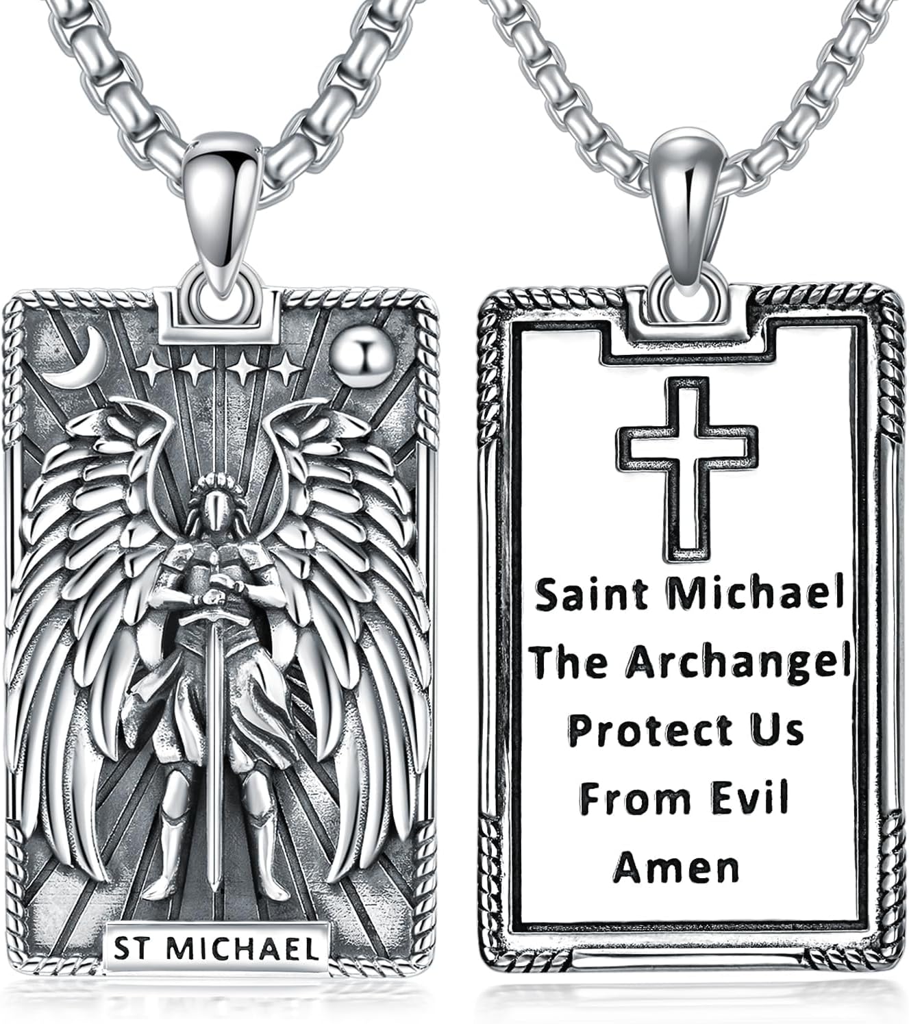 Saint Michael Necklace 925 Sterling Silver Dog Tag St Michael Archangel ...