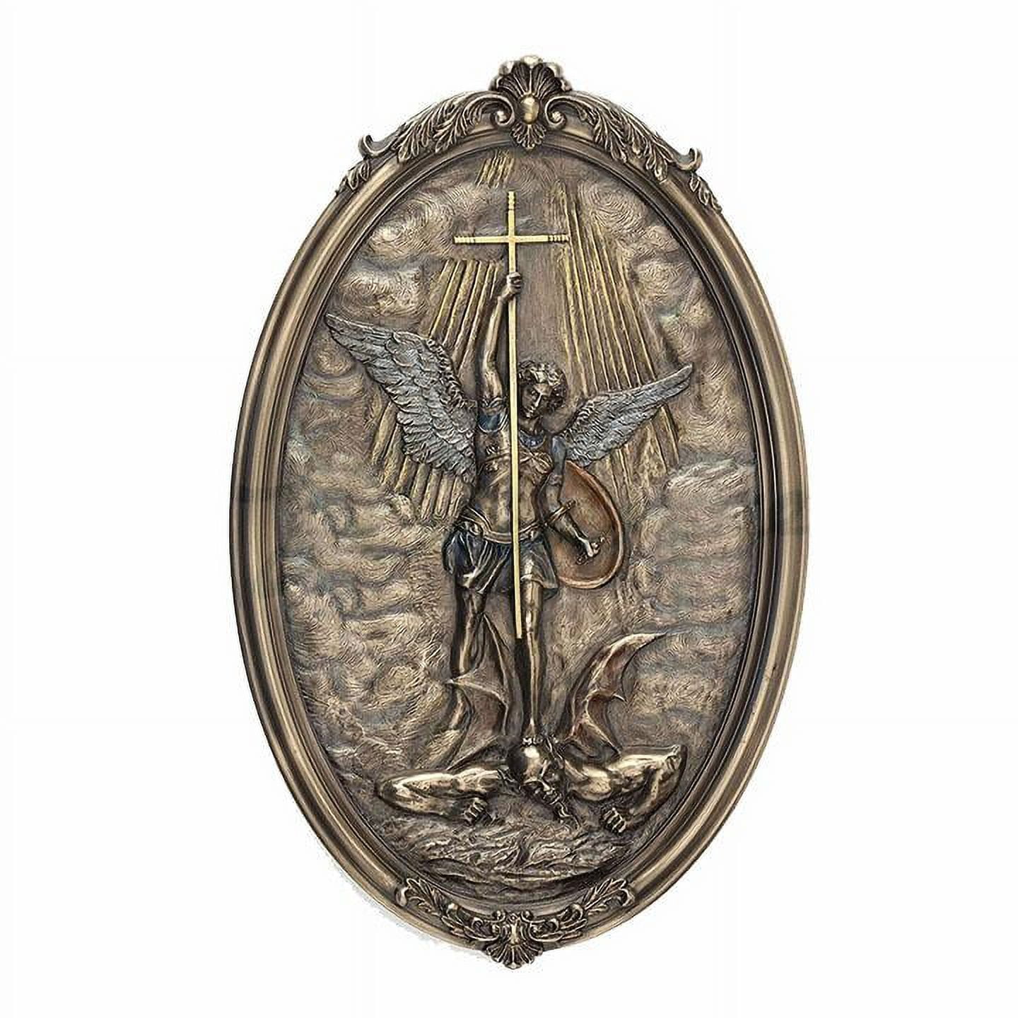Saint Michael Tramples Demon Holding Crucifix Oval Wall Plaque ...
