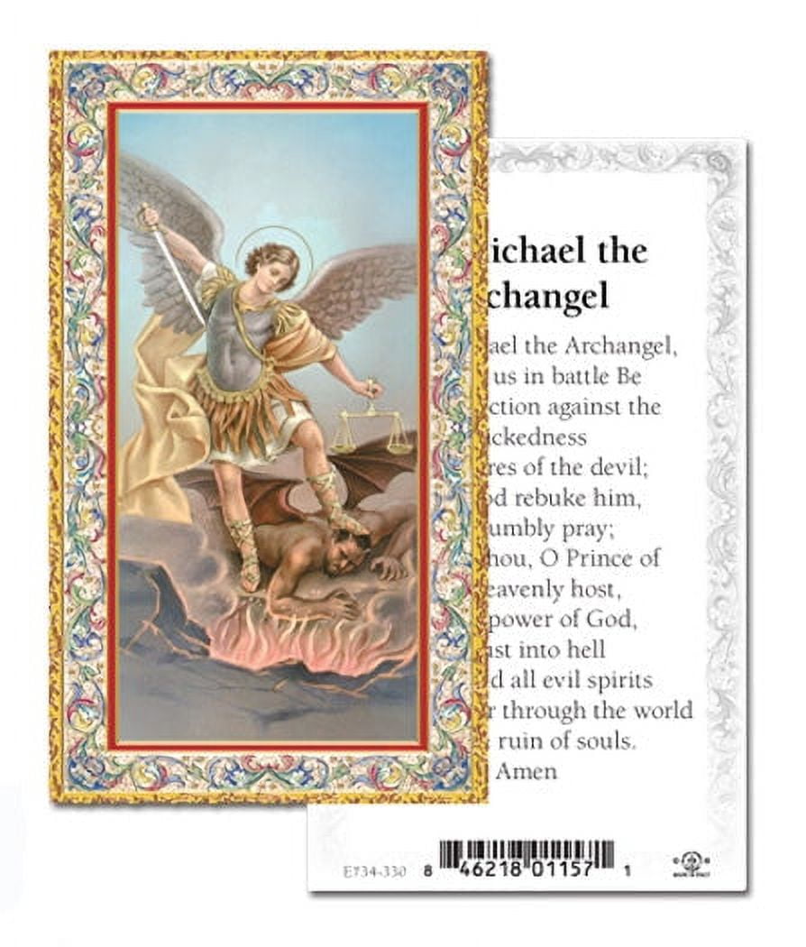 Saint Michael the Archangel Gold-Stamped Catholic Prayer Holy Card with ...
