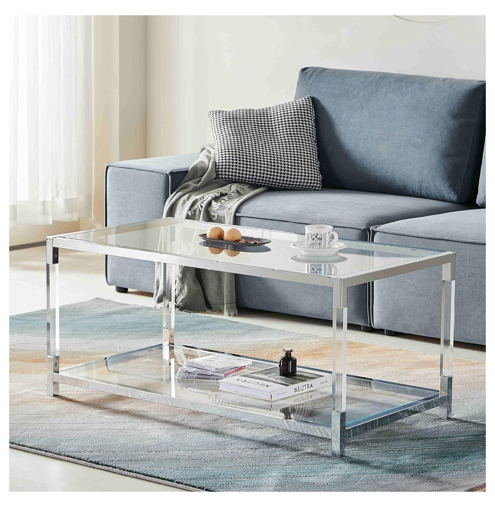 Saint Mossi BLEVIO Glass Coffee Table, Clear Double Layer Glass Coffee ...