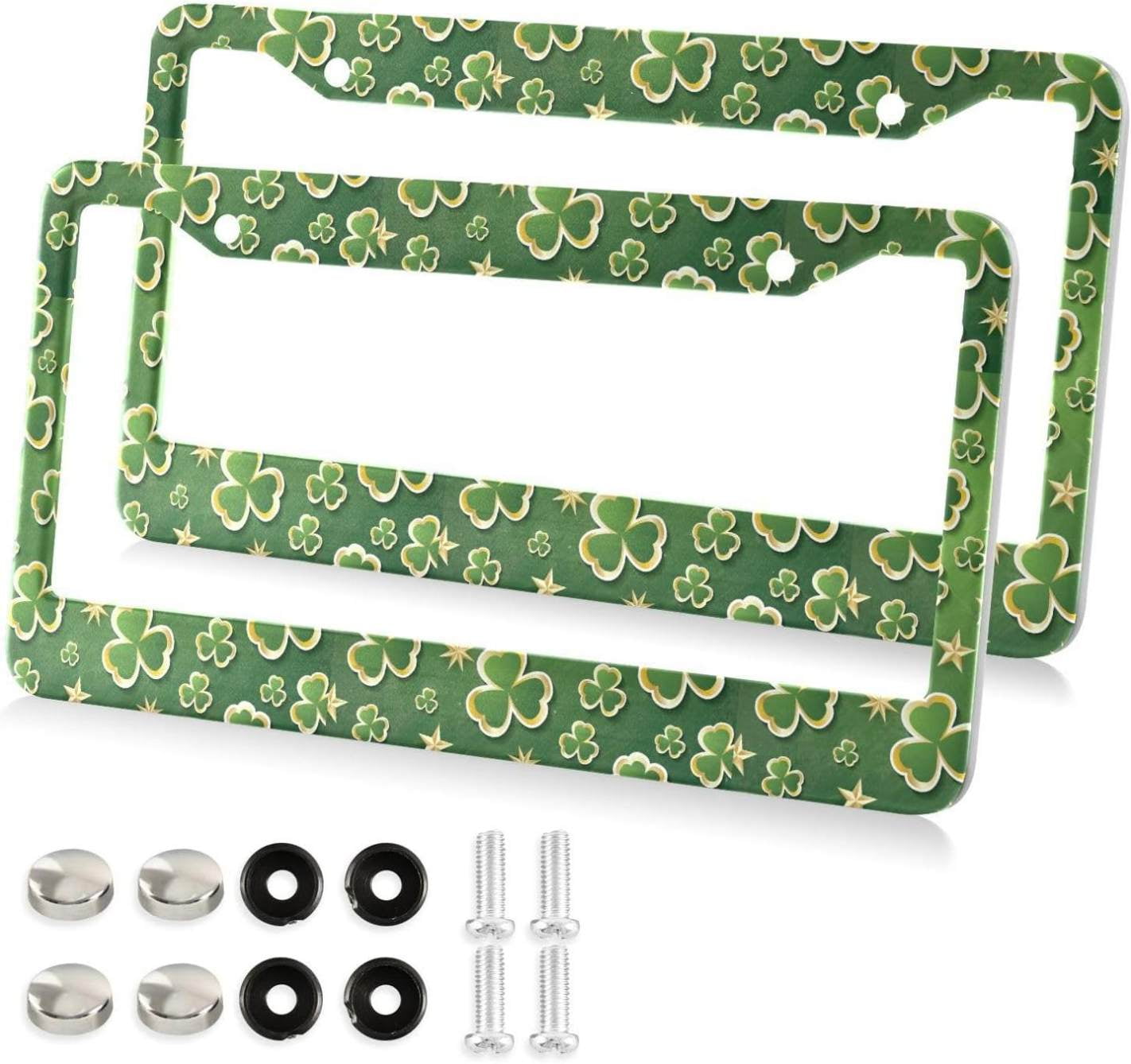 Saint Patrick Irish Clover Shamrocks License Plate Frame, Decorative Aluminum Car Tag Frames, 2 ...