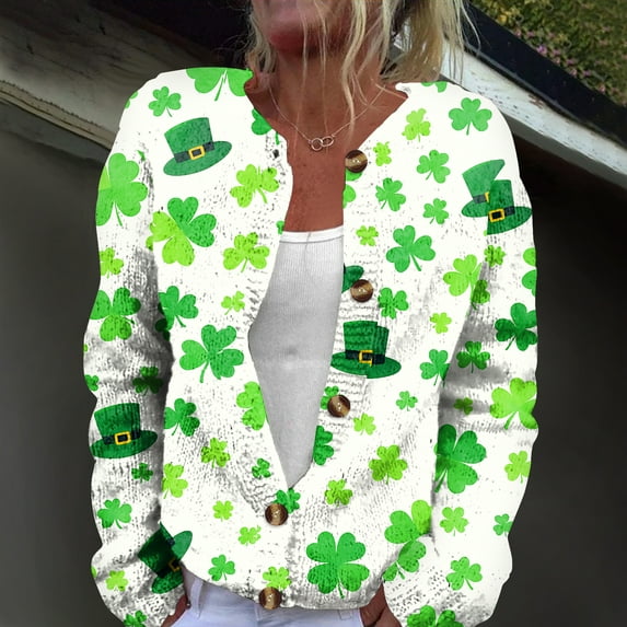 Saint Patrick's Day Cardigans for Women Lucky Irsh Colver Print Y2k ...