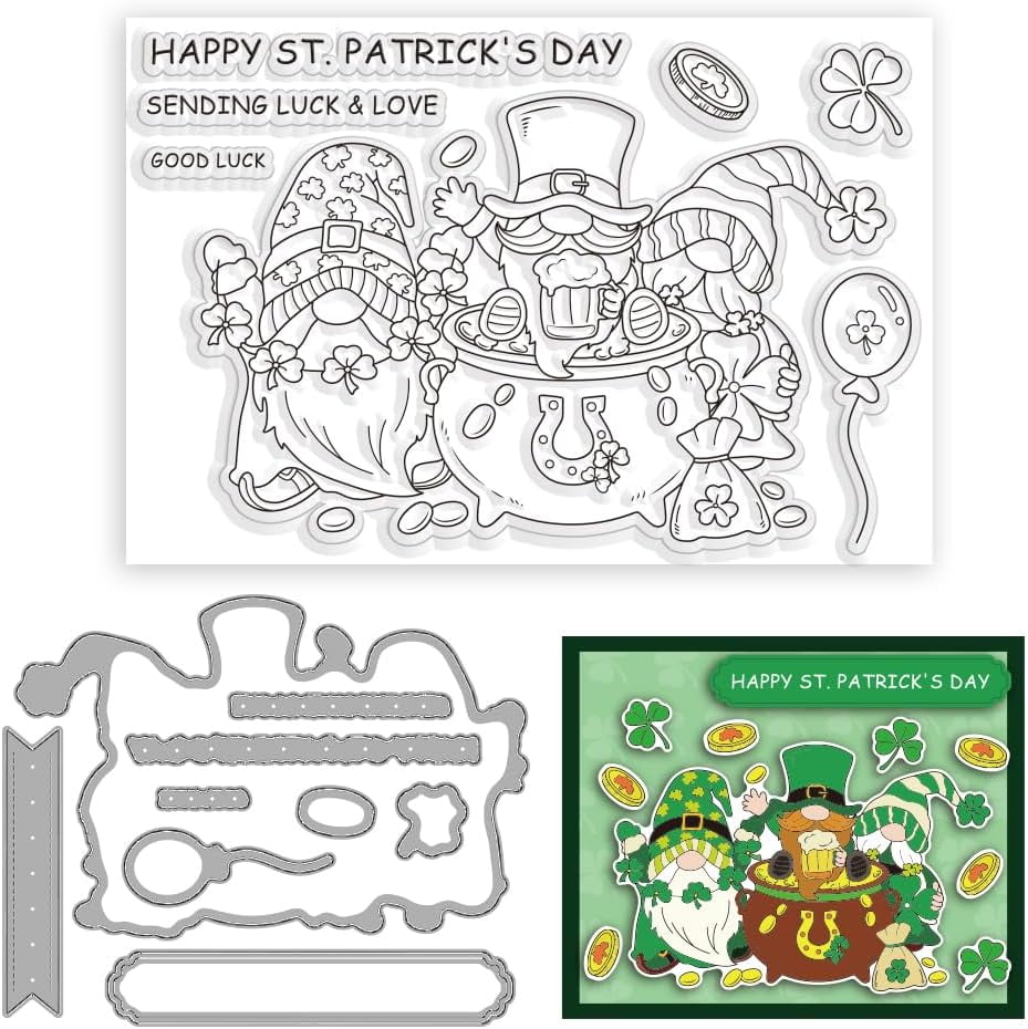 Saint Patrick's Day Gnomes Stamps and Dies Set for Card Making St ...