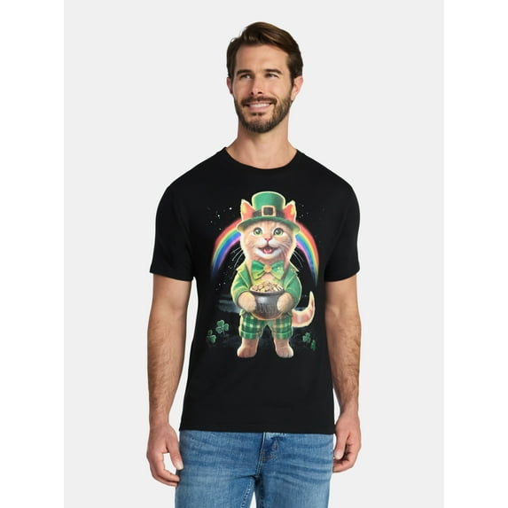 Saint Patrick's Day Men's Lucky Cat O Gold Graphic Tee by Way to ...
