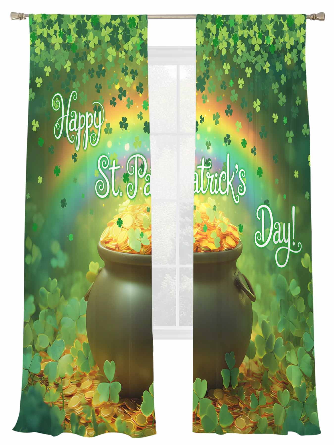 Saint Patrick's Day Sheer Curtains 2 Panels Set Fantasy Rainbow Spring ...
