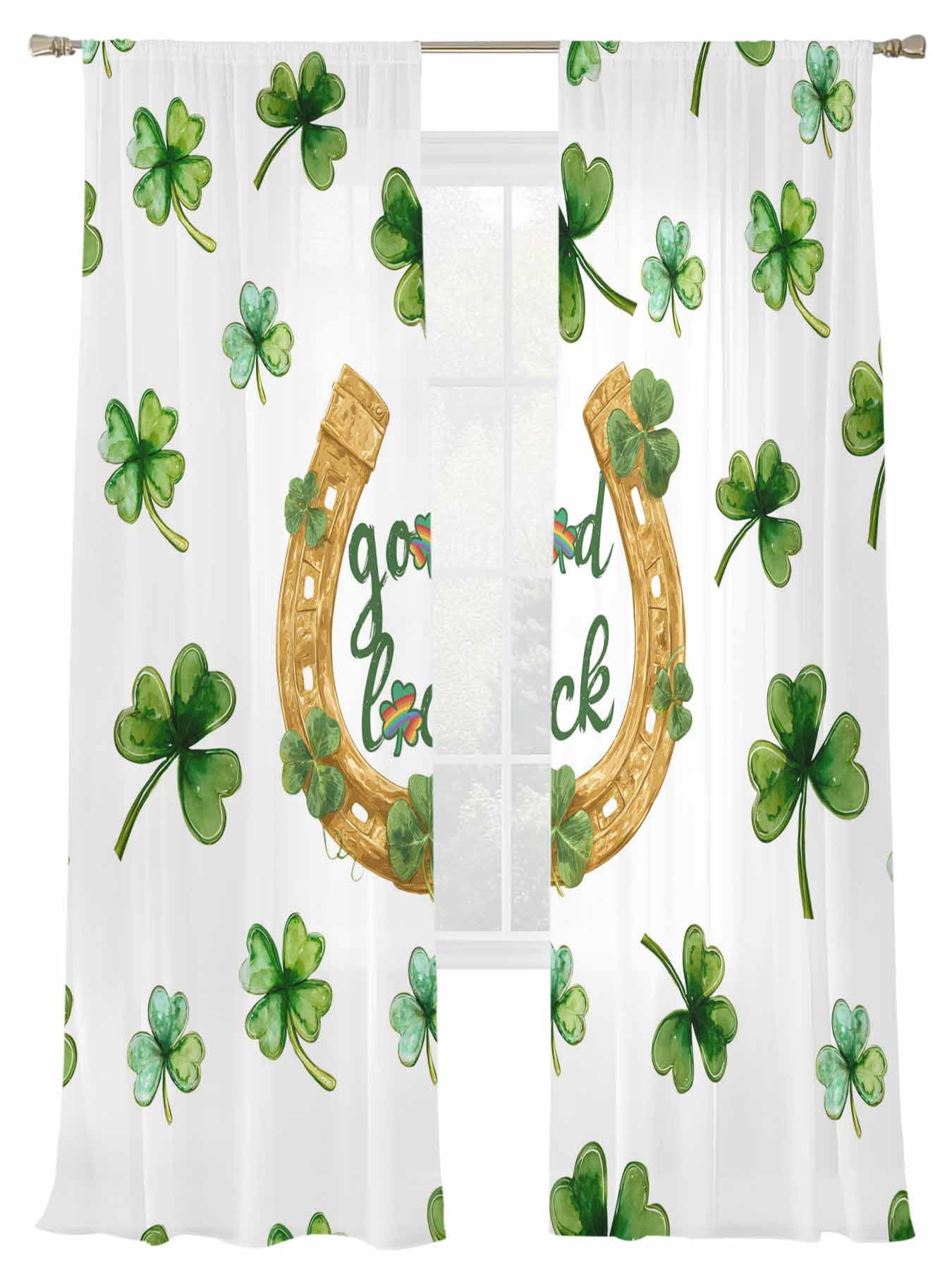Saint Patrick's Day Sheer Curtains 2 Panels Set Good Luck Shamrock Gold ...